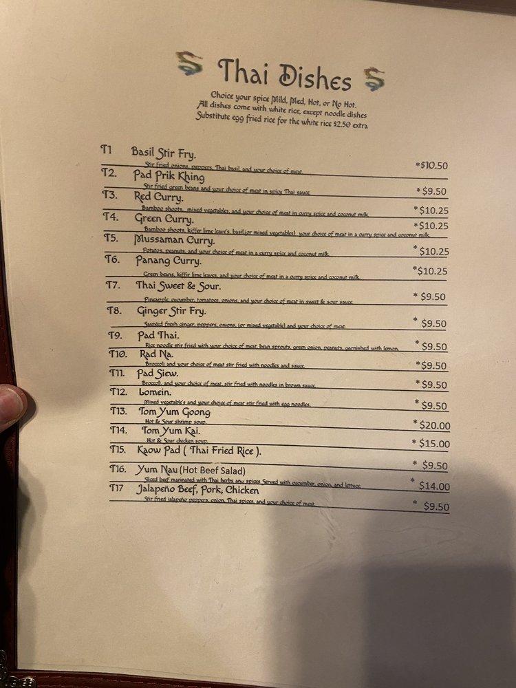 Menu at Saeng's Orient restaurant, Clovis