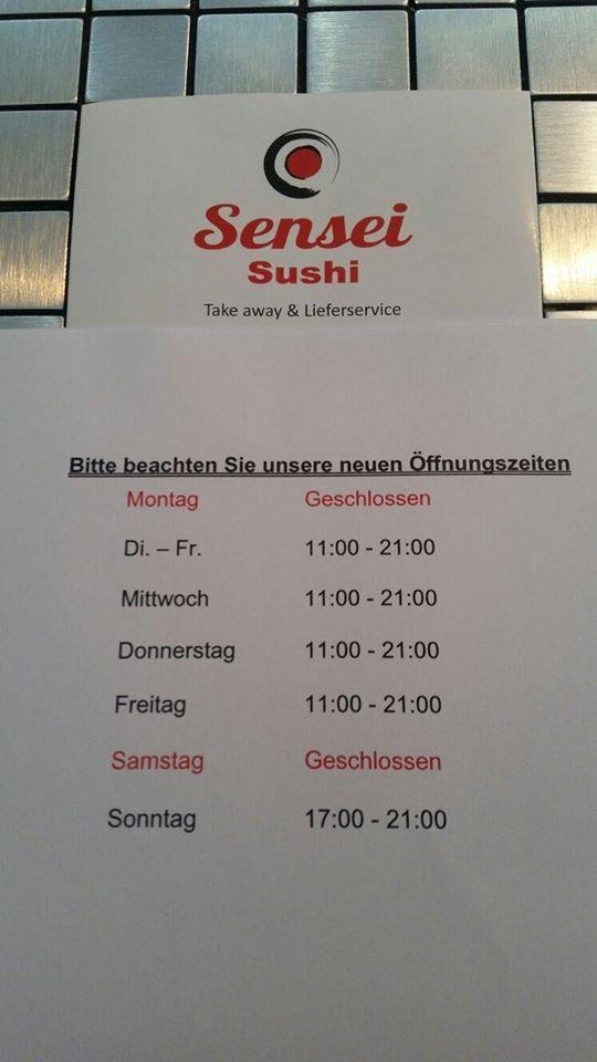 Menu at Sensei Sushi restaurant, Wiesbaden, Raiffeisenstraße 2