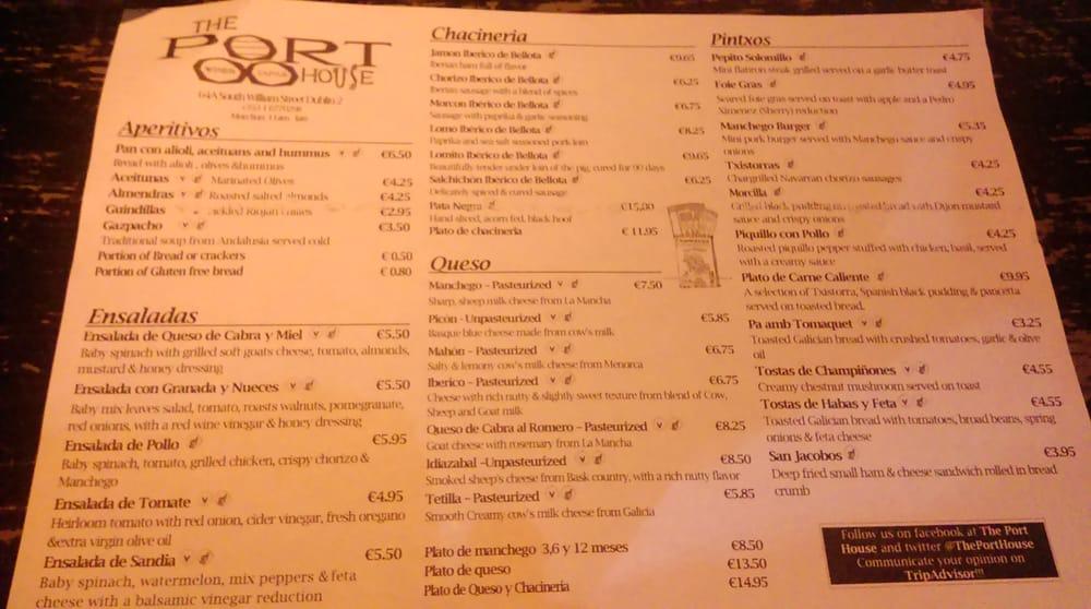 Menu at The Port House pub & bar, Dublin