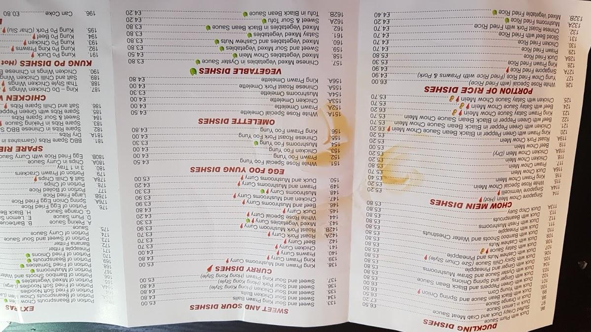 Menu at The White Rose fast food, Stourbridge