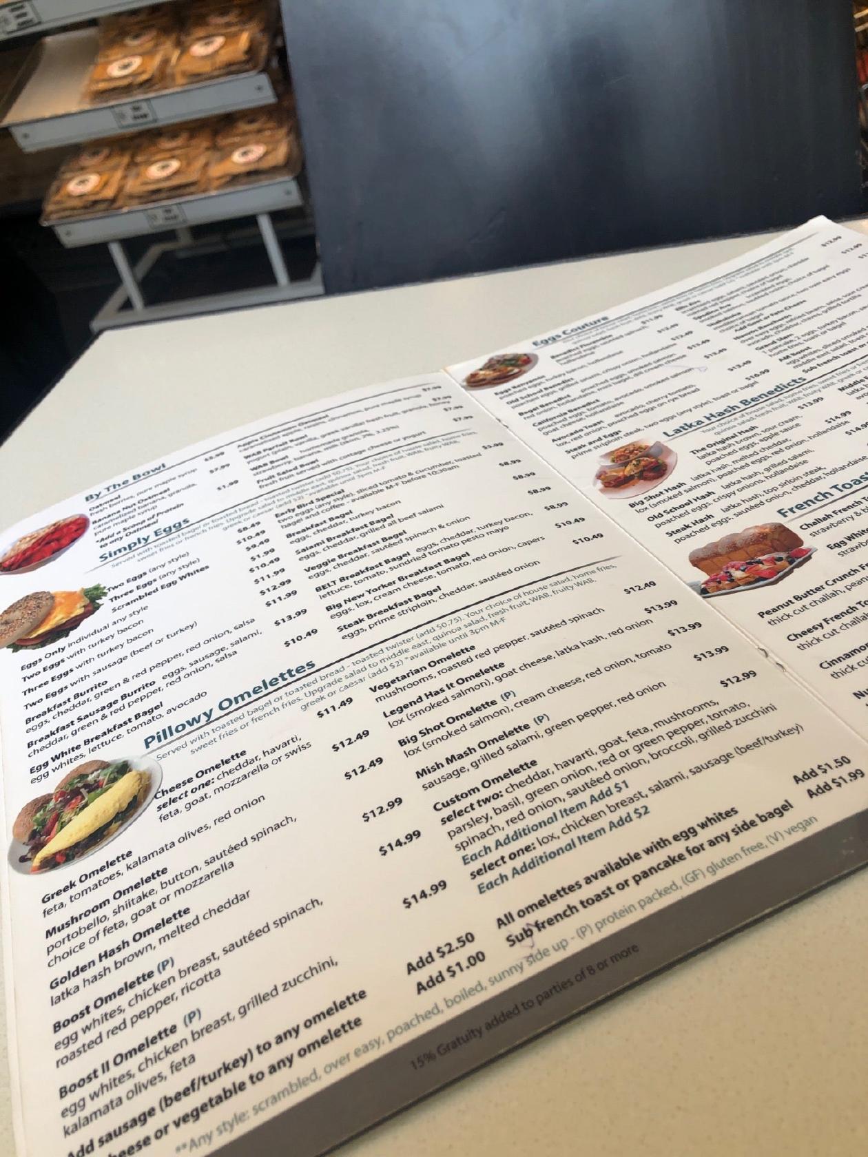 Menu at What A Bagel restaurant, Toronto, 130 Spadina Ave.