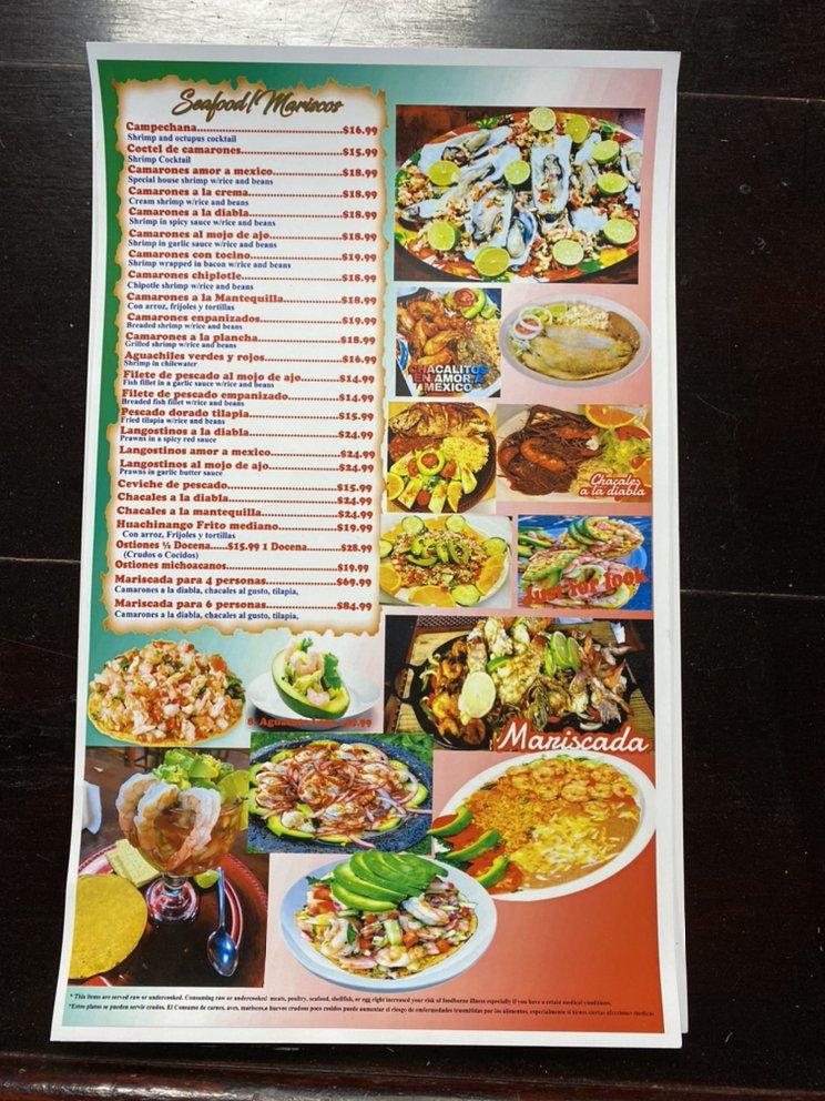 Menu at Amor a Mexico restaurant, Pasco