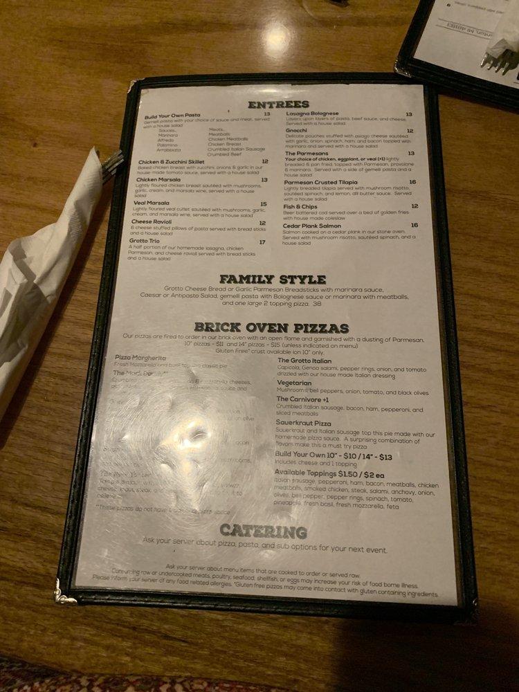 Menu at Grotto Pizzeria & Tavern, Trenton