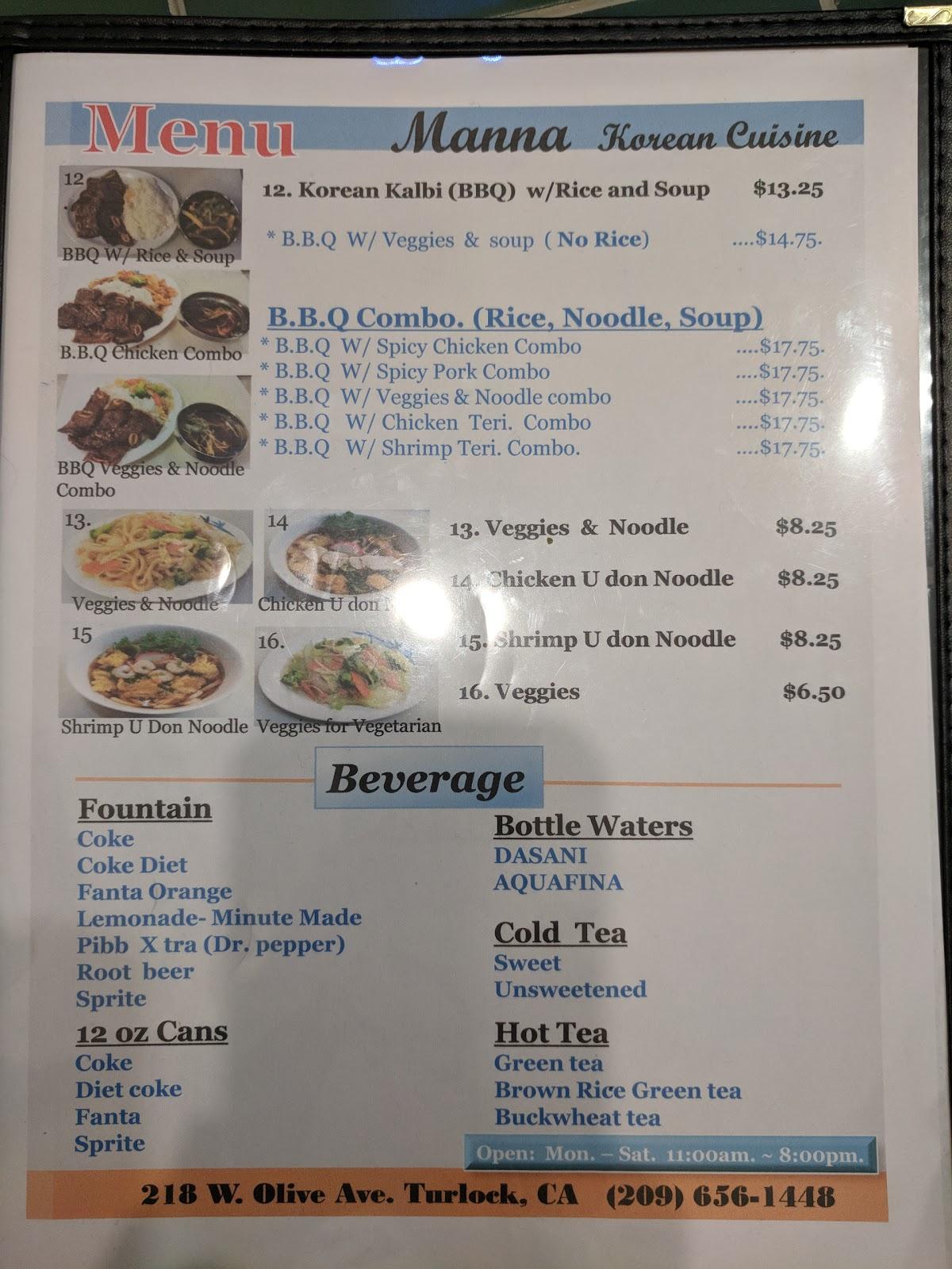 Menu at Korean Cuisine Manna restaurant, Turlock