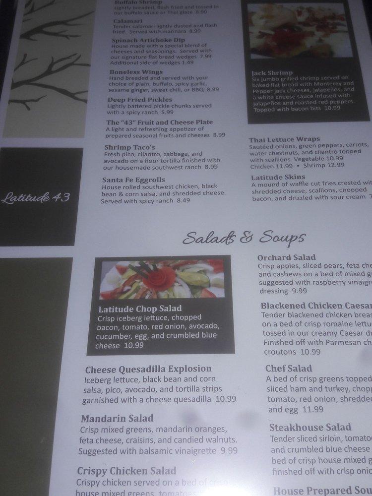 Menu at Latitude 43 pub & bar, Bay City