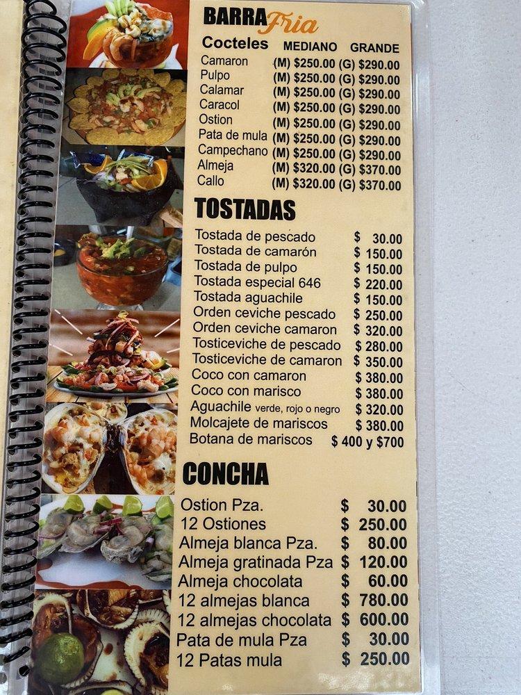 Menu at Mariscos 646 restaurant, Ensenada