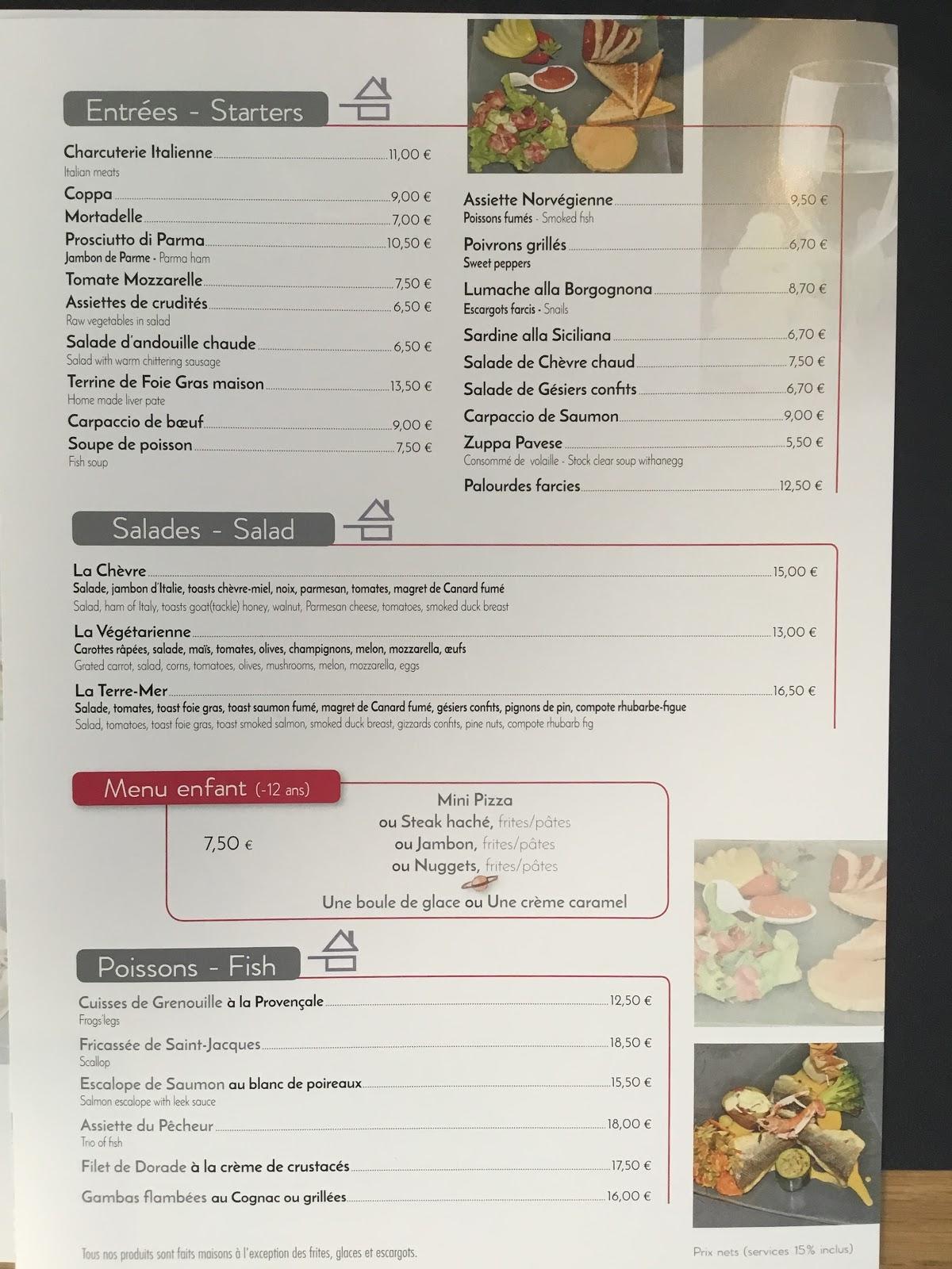 Menu au Galiléo restaurant, Erdeven