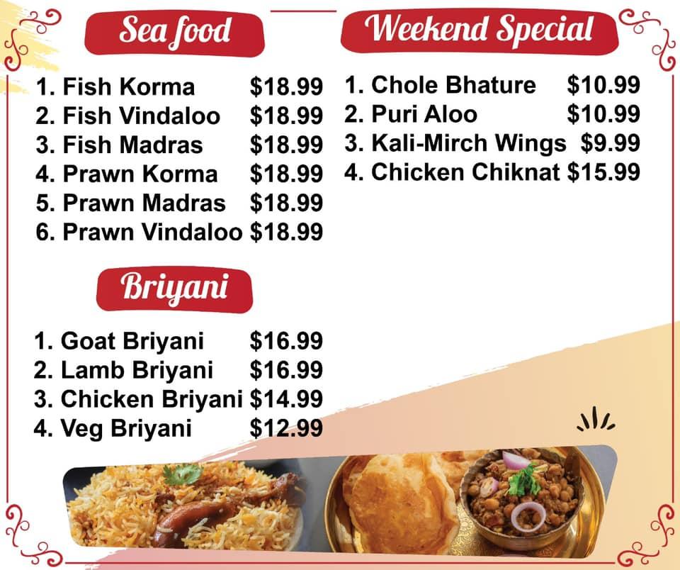 Menu at Samosa King restaurant, Doonside