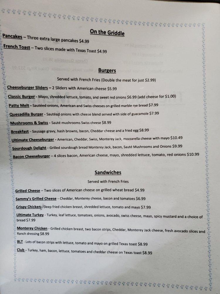 Menu at Uncle Louie's Diner restaurant, Sturgis