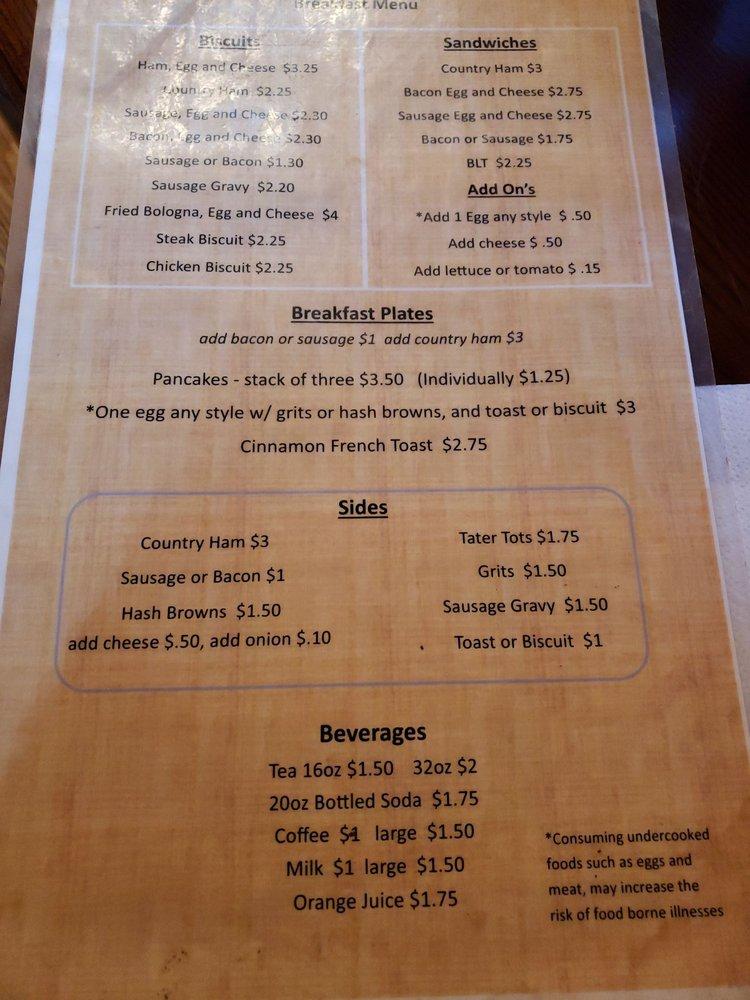 Menu at Yesterday's Grill restaurant, Snow Camp