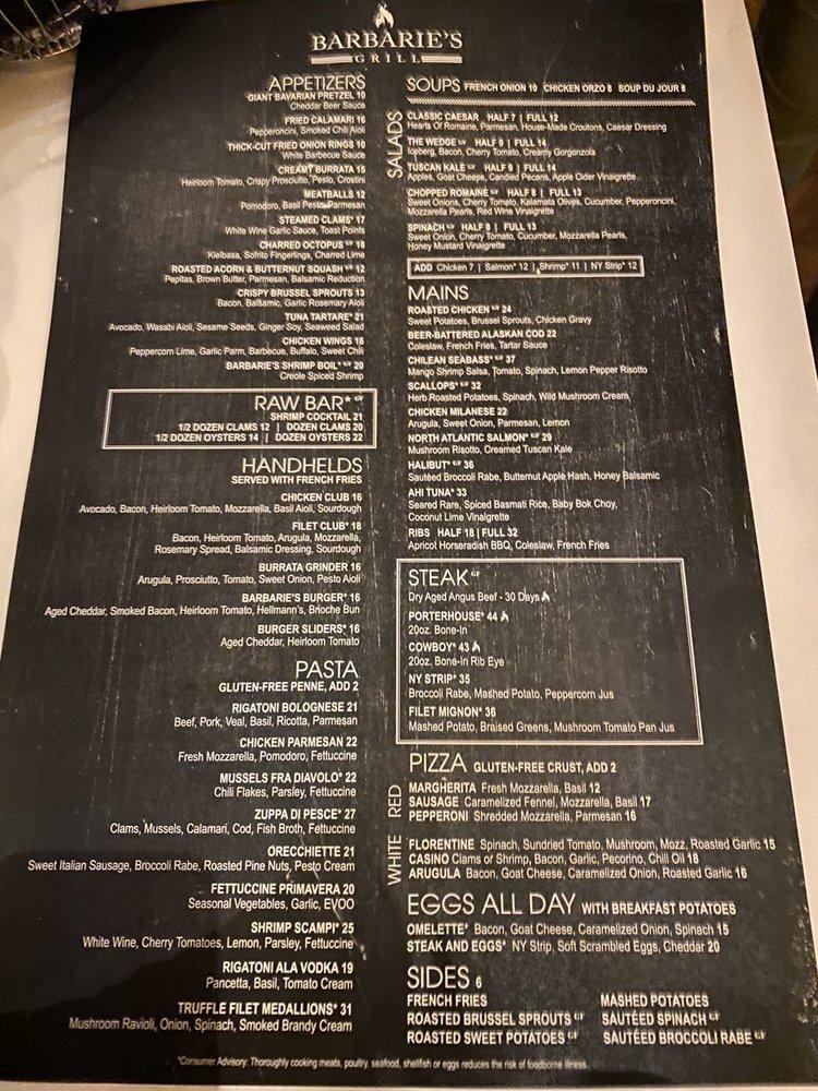 Menu at Barbarie's Grill, Danbury