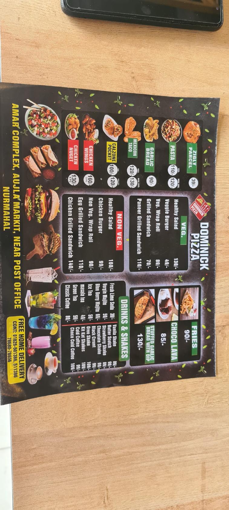 Menu at DOMINICK PIZZA - Nurmahal, Nurmahal