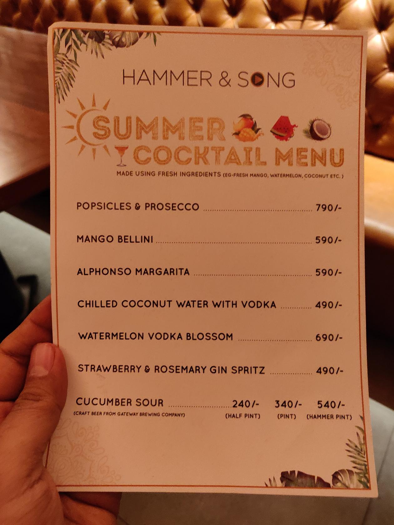 Menu at Hammer & Song, Mumbai