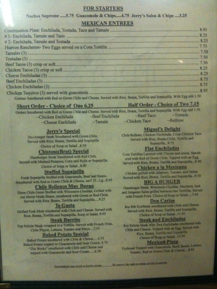 Menu at Jerry's Cafe, Gallup