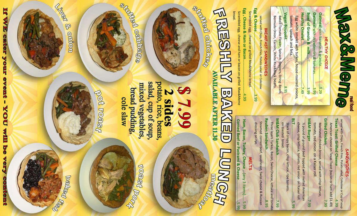 Menu at Max & Meme Café restaurant, Longwood