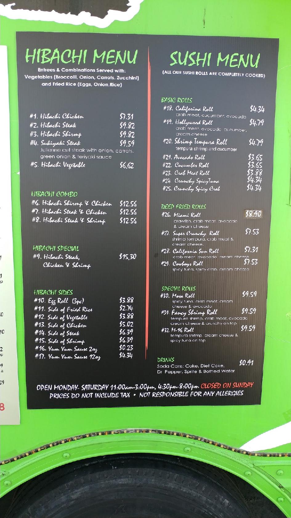 Menu at MOSA Hibachi & Sushi Japanese Express Miami restaurant, Miami