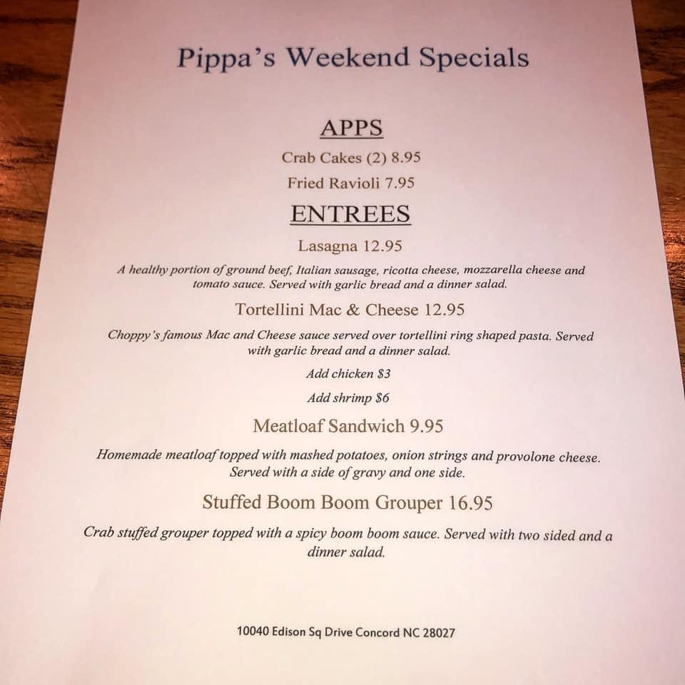Menu at Pippa's Cafe, Concord