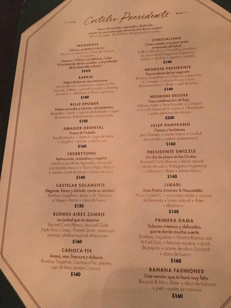 Menu at Presidente Bar, Buenos Aires