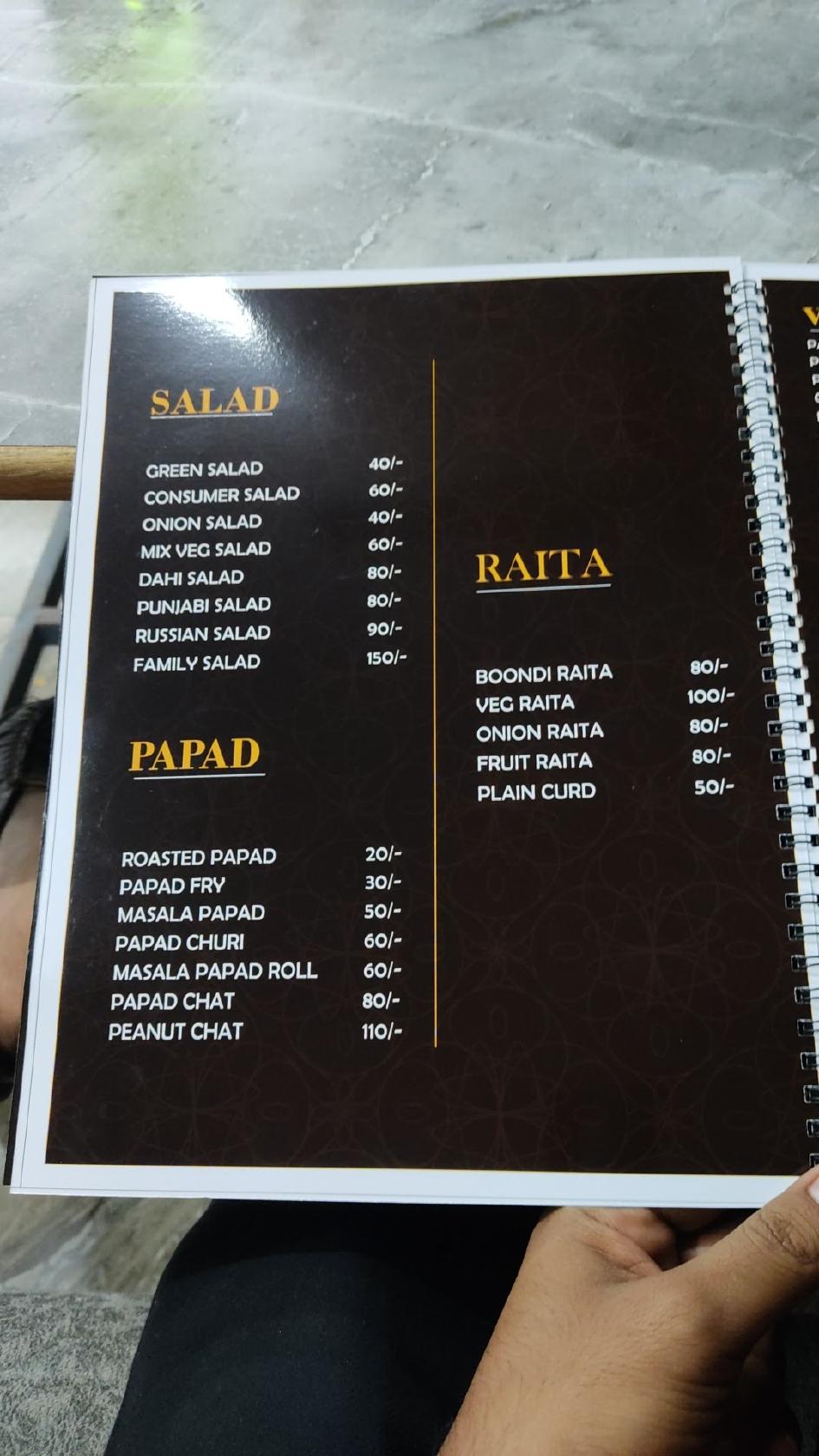 Menu at Prime 41, Jabalpur
