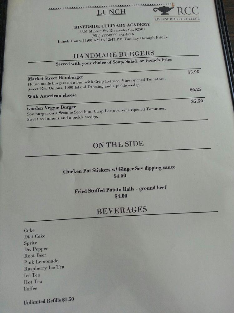 Menu at Riverside Community College Culinary Academy restaurant ...