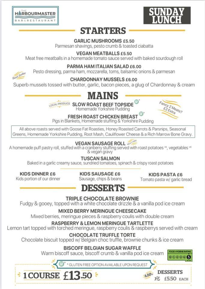 Menu at The Harbourmaster pub & bar, Milford Haven, Marina