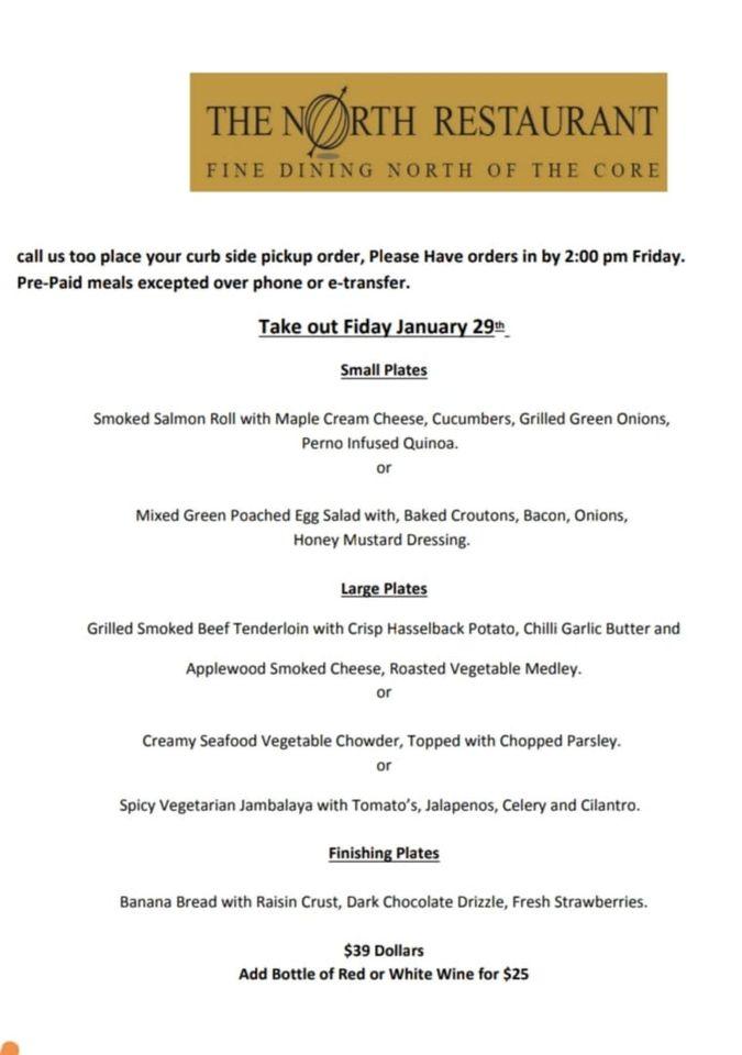 Menu at The North Restaurant, Barrie