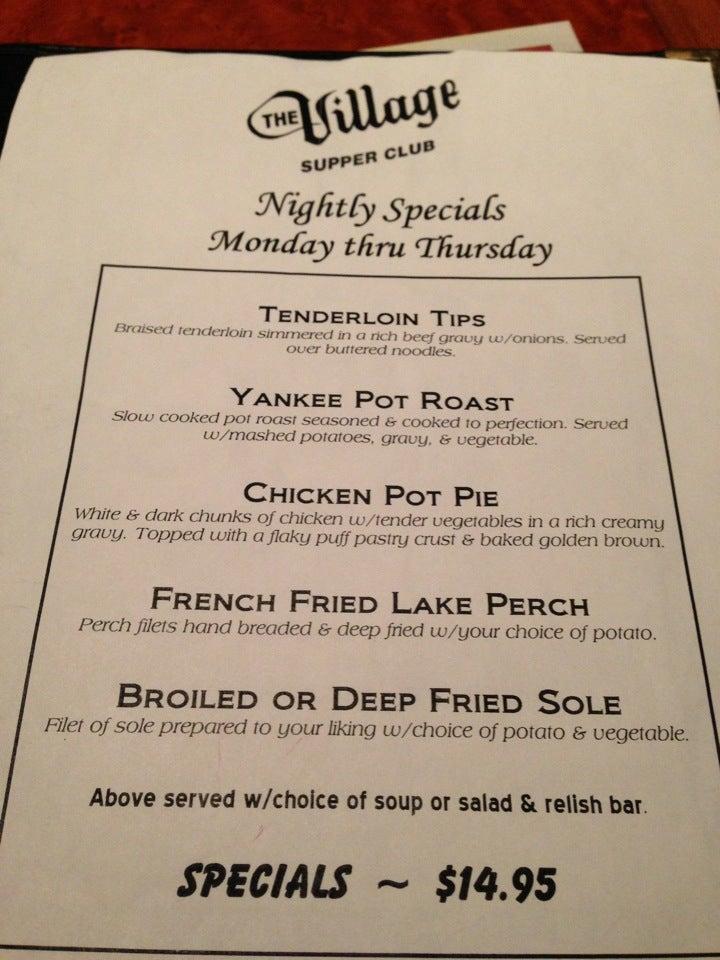 Menu at Village Supper Club, Delavan