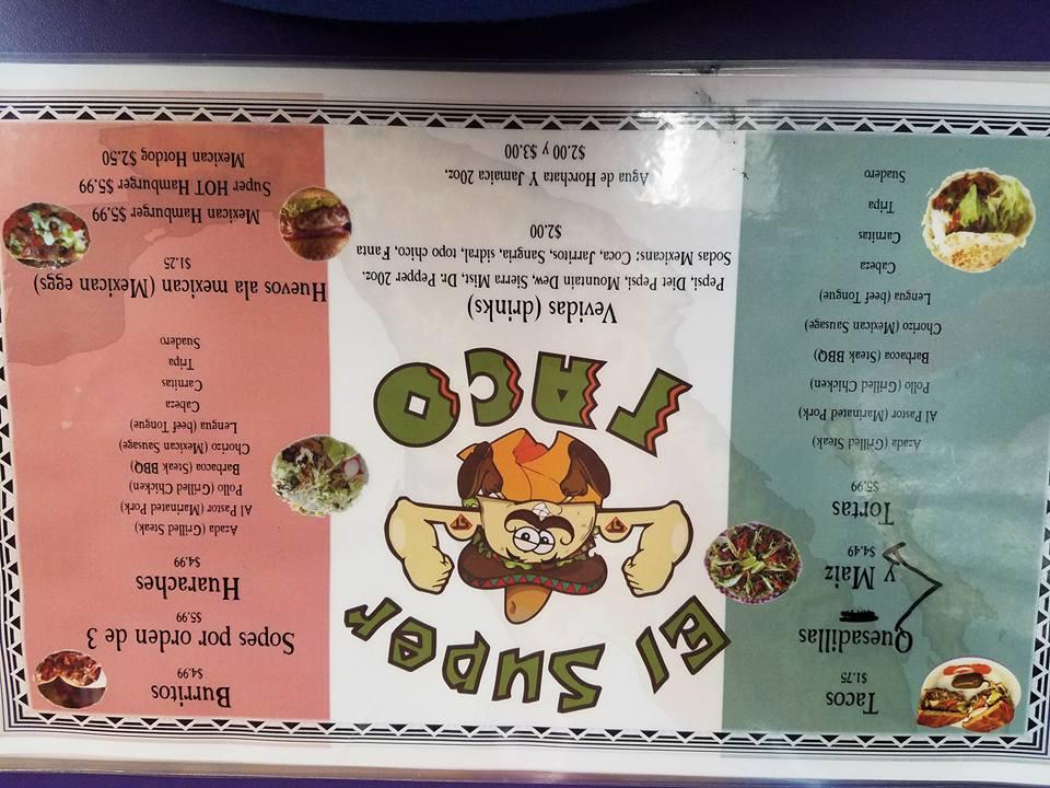 Menu at el Super Taco restaurant, Rockingham