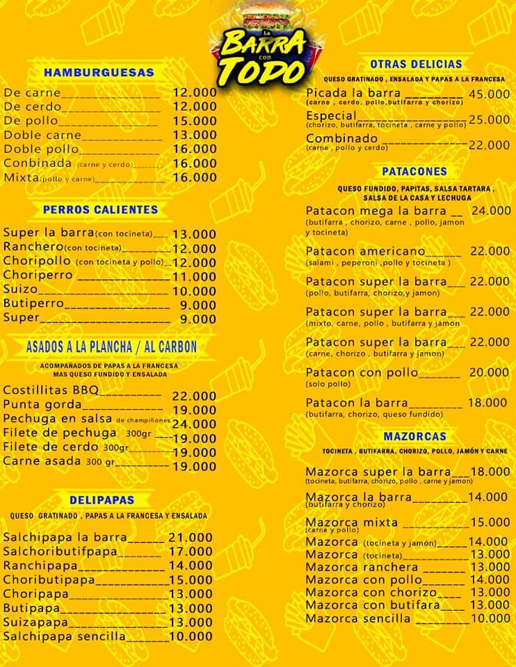 Menu at LA BARRA CON TODO, Cartagena