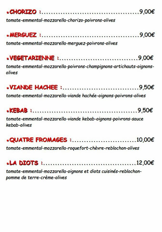 Menu at Blue Entr'Act restaurant, Les Avenières