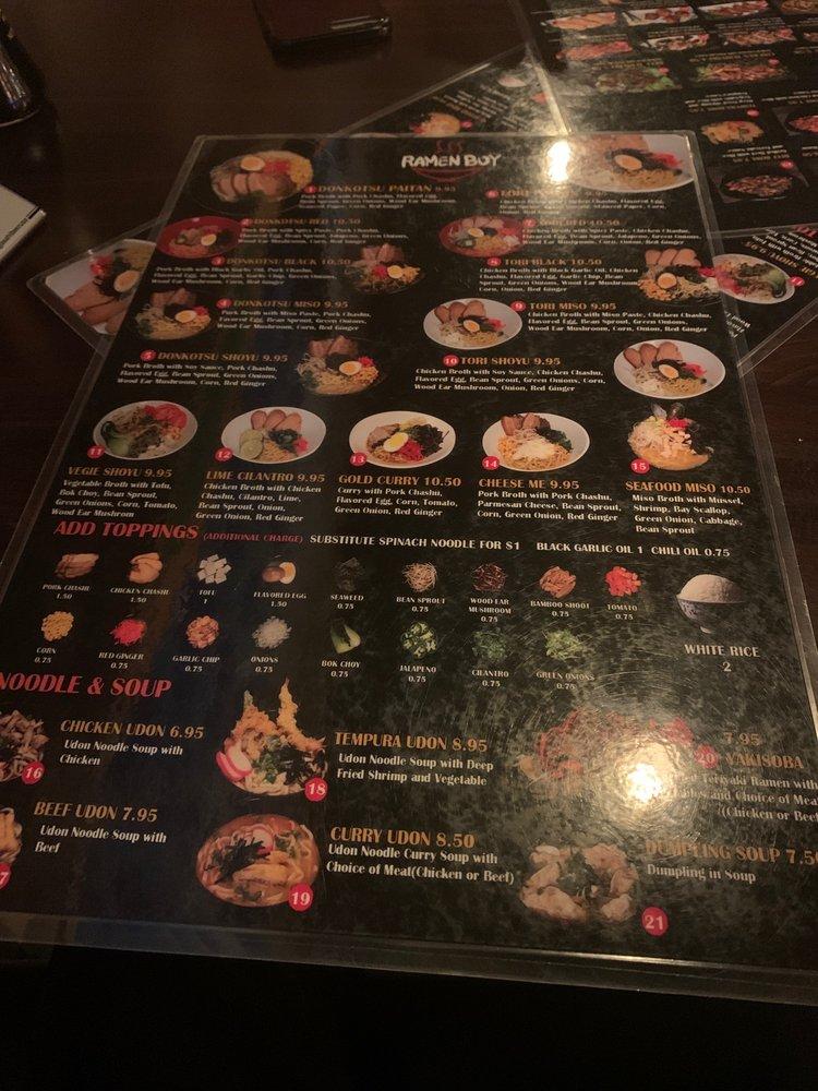 Menu at Ramen Boy restaurant, Lancaster