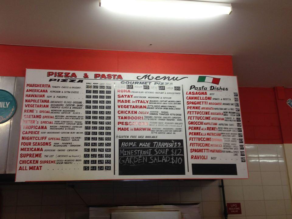 Menu at Rene's Pizzeria, Anula