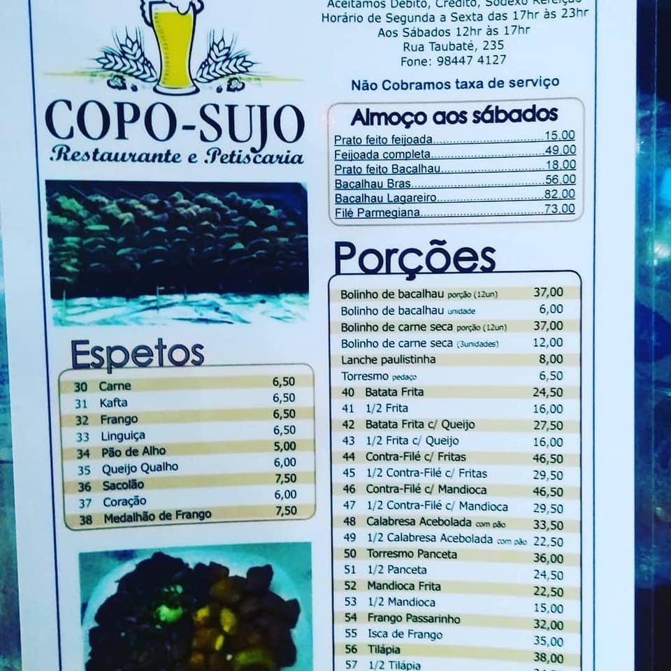 Menu em Bar Copo Sujo botequim, Londrina, R. Taubaté