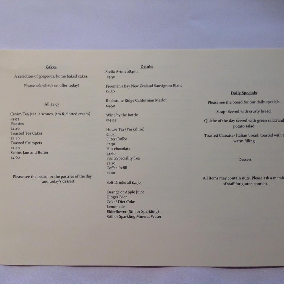 Menu at Gallery Cafe, Guildford