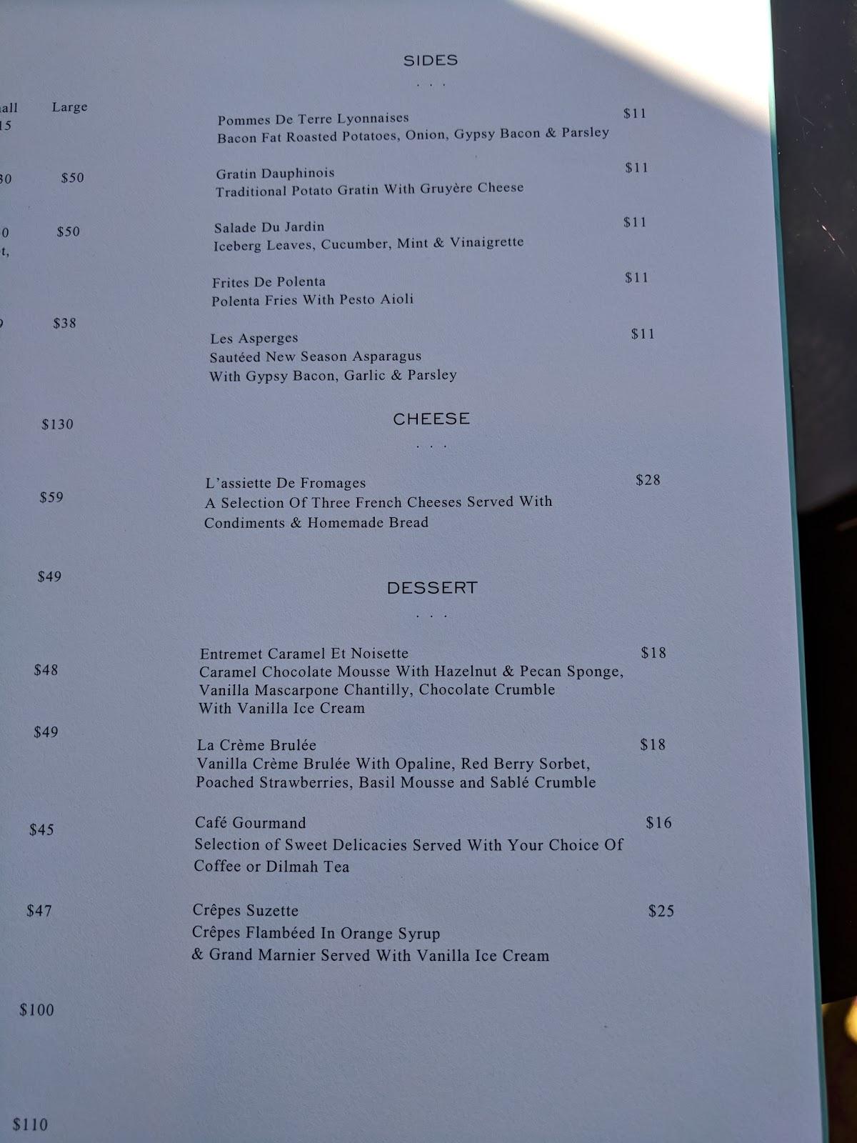 Menu at Hippopotamus Restaurant & Cocktail Bar, Wellington