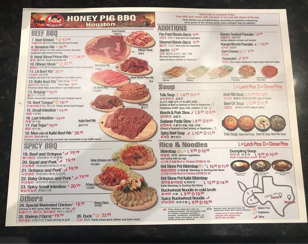 Menu at Honey Pig BBQ, Houston
