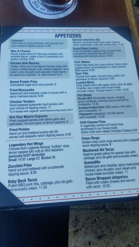 Menu at Legends Restaurant & Sports Bar, Long Beach, 2nd St
