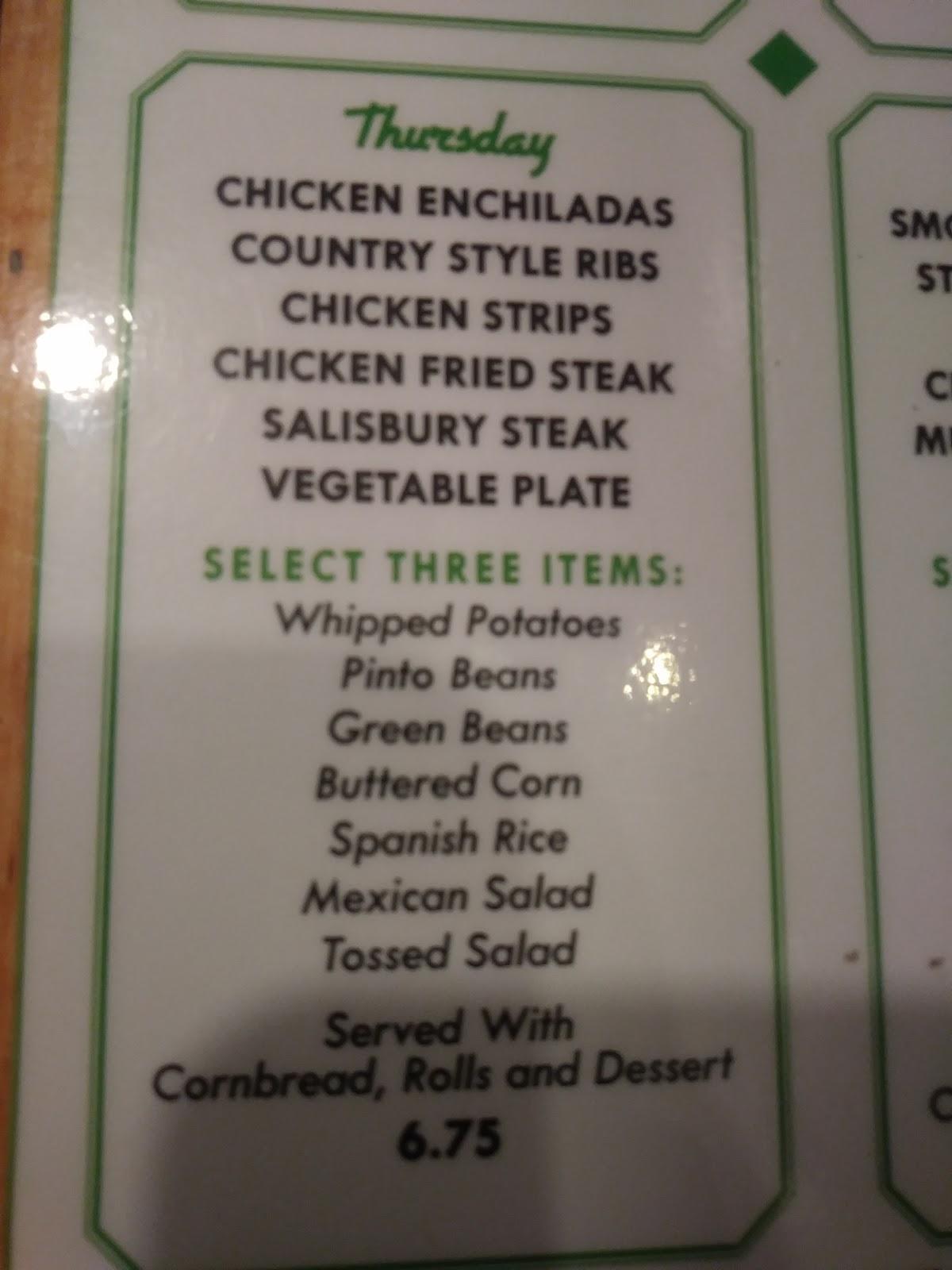 Menu at Shelly's McClains Restaurant, Seven Points