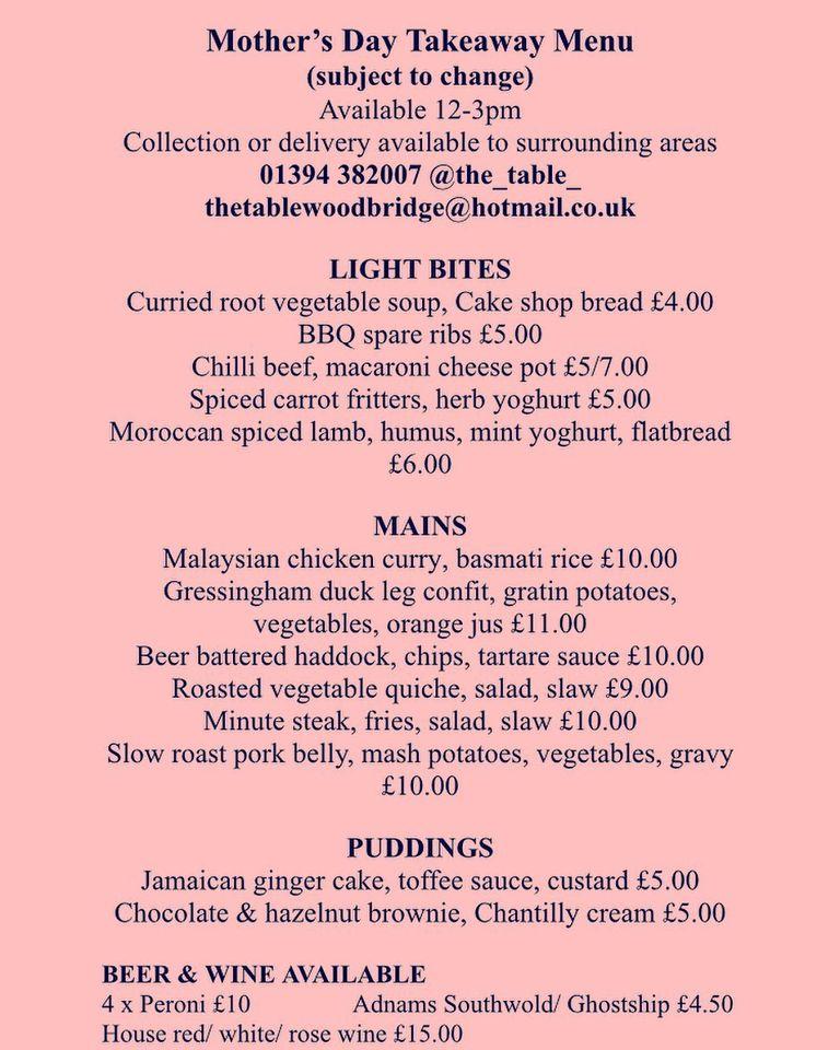 Menu at The Table cafe, Woodbridge