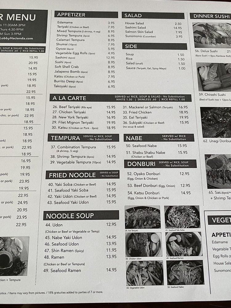 Menu at Tokyo Lobby Restaurant, Hacienda Heights