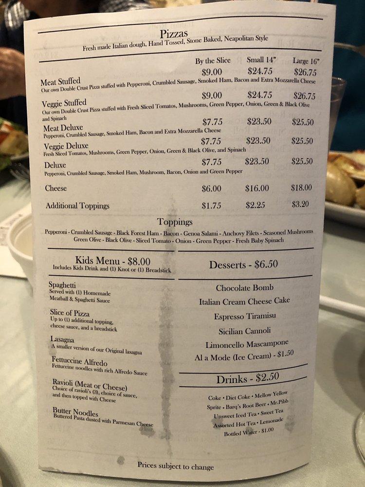 Menu at Tour Of Italy Cafe, Greenfield