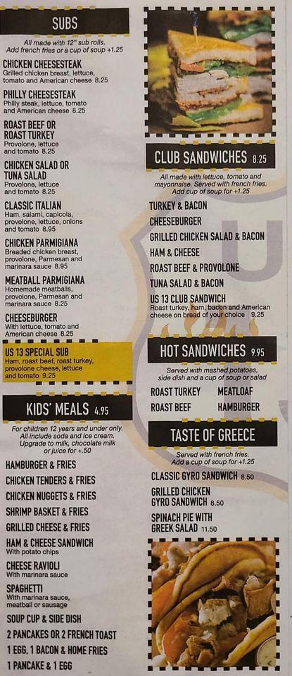Menu at US 13 Grill & Catering restaurant, Dover