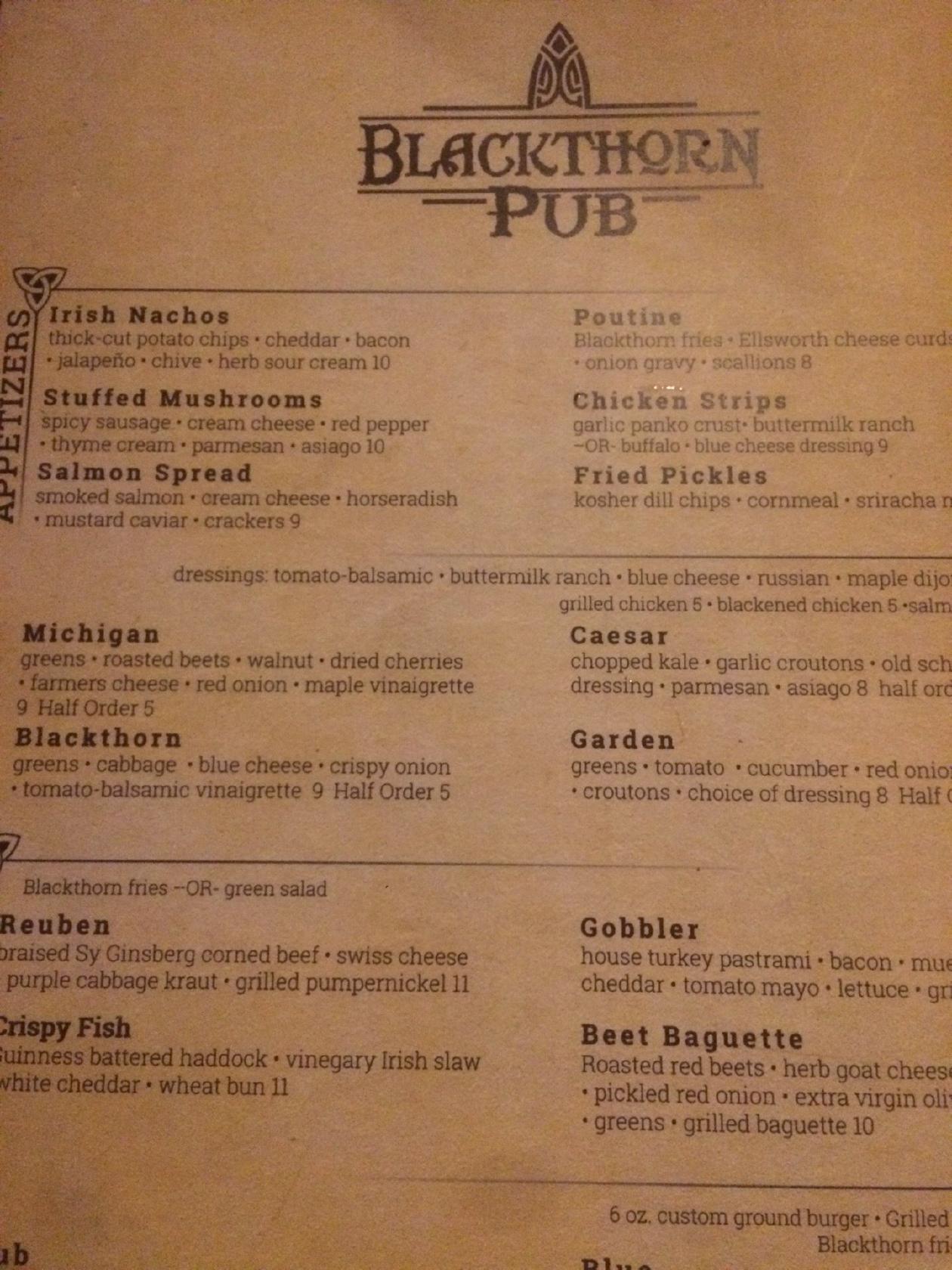 Menu at Blackthorn Pub, Holly