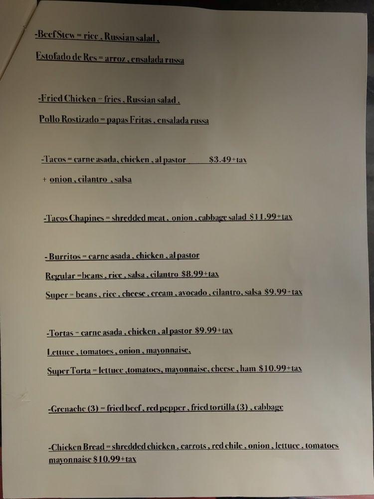 Menu at Cocina Antigua restaurant, Novato