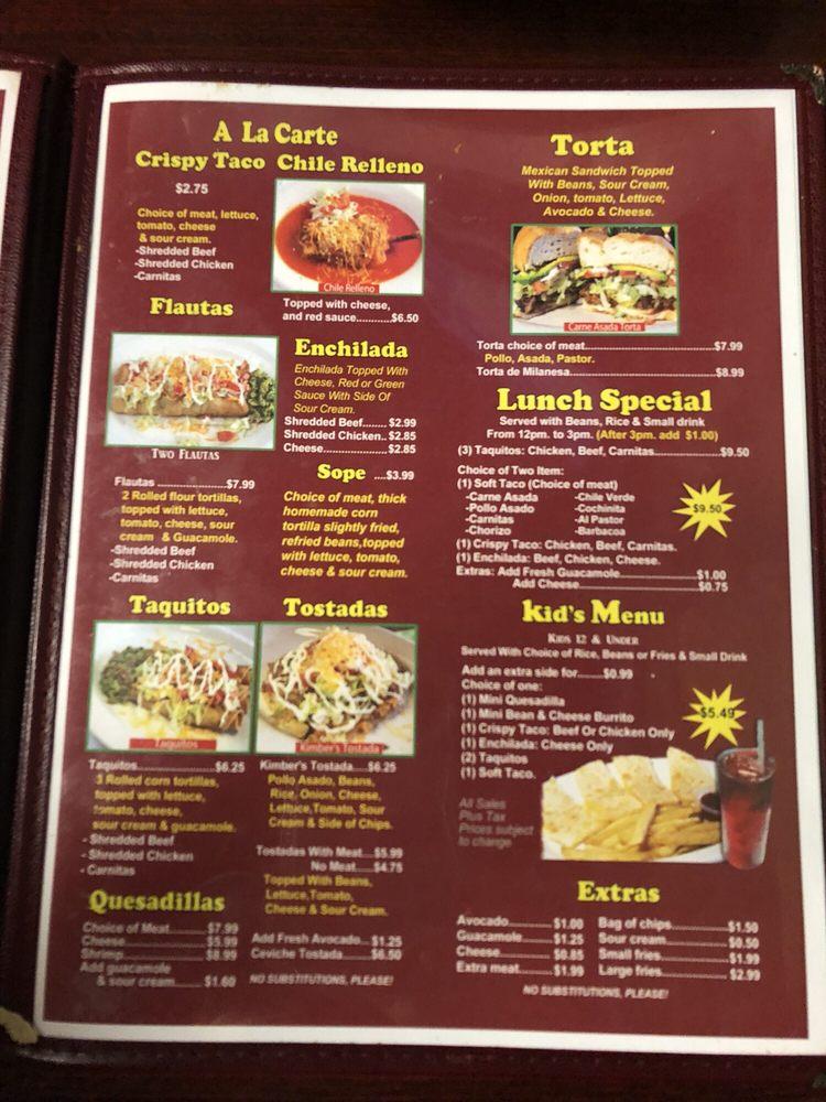 Menu at Don Pancho's Mexican Food restaurant, Wildomar
