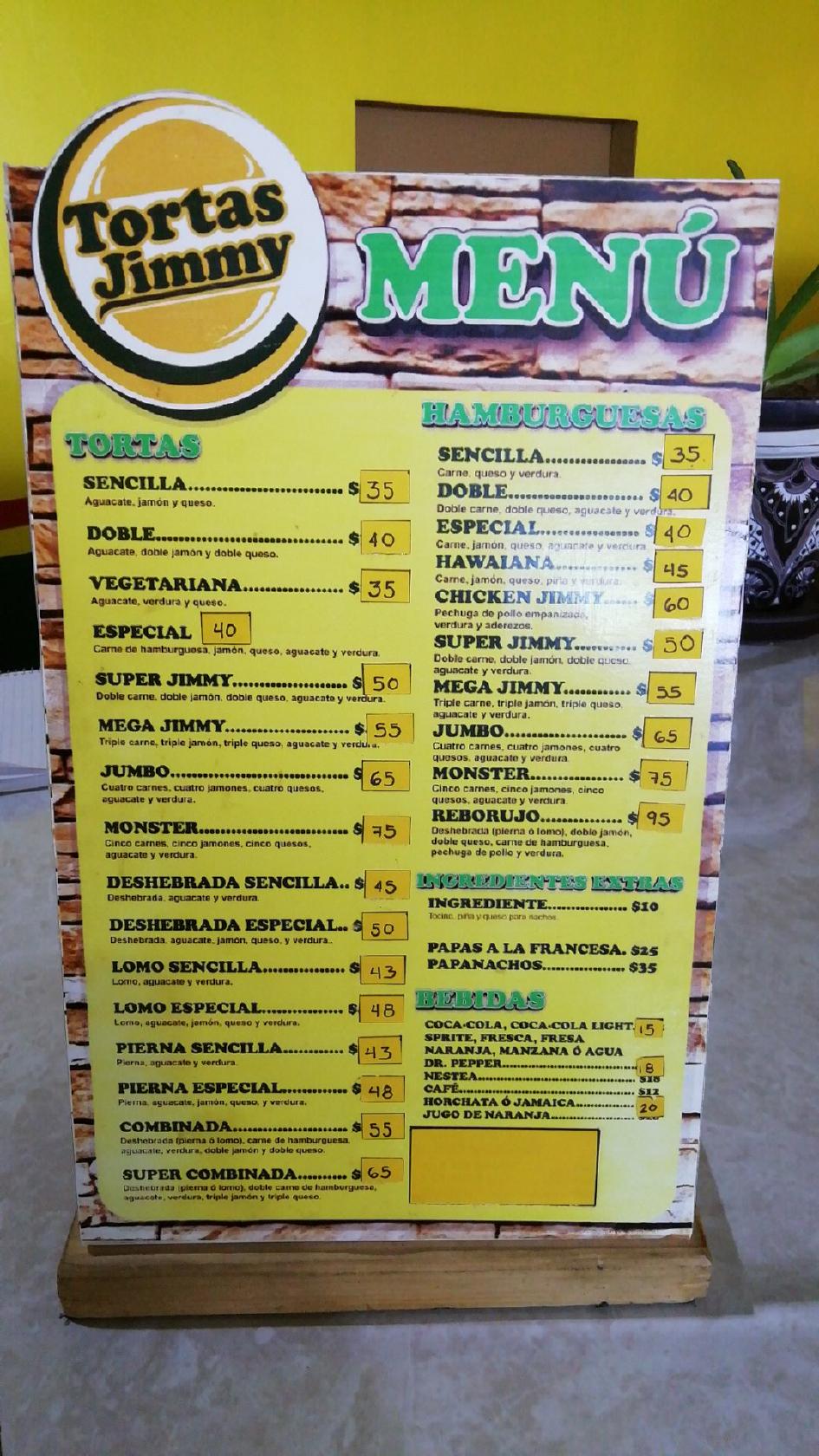 Carta del restaurante Tortas Jimmy, Ciudad Cuauhtemoc, José María ...