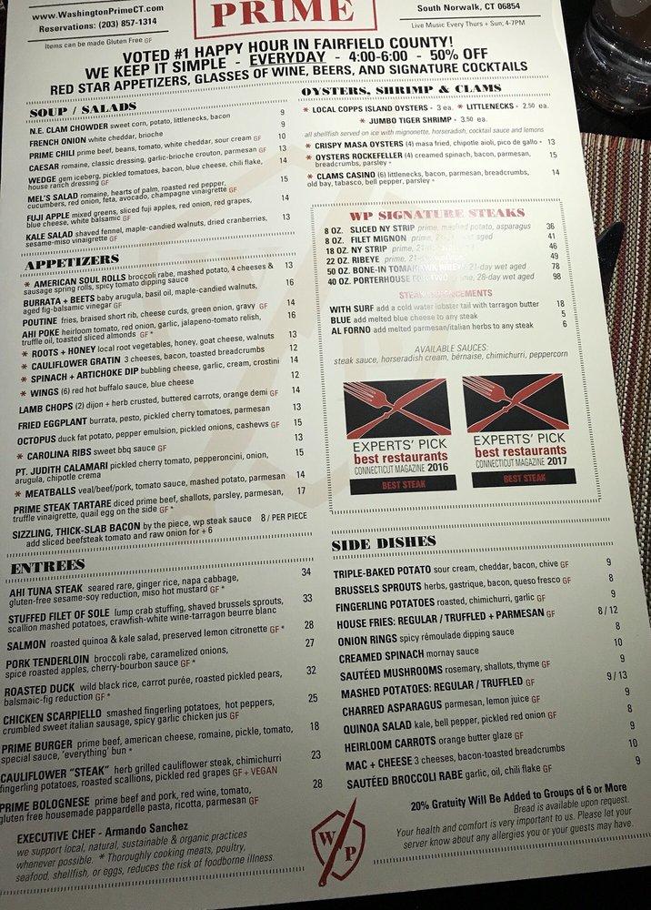 Menu at Washington Prime pub & bar, Norwalk