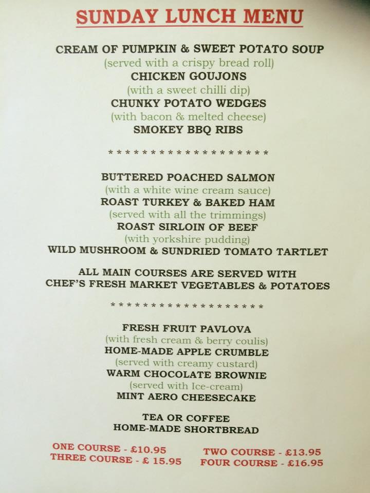 Menu at MD catering at Balmoral golf club, Belfast