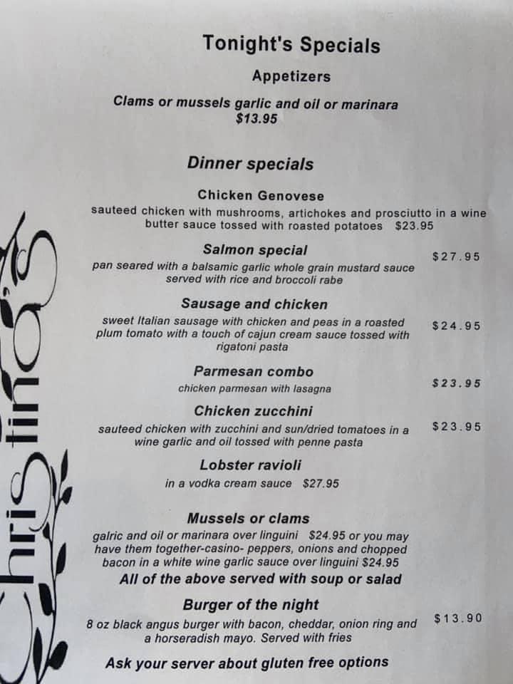 Menu at Christina's Restaurant, Kingston