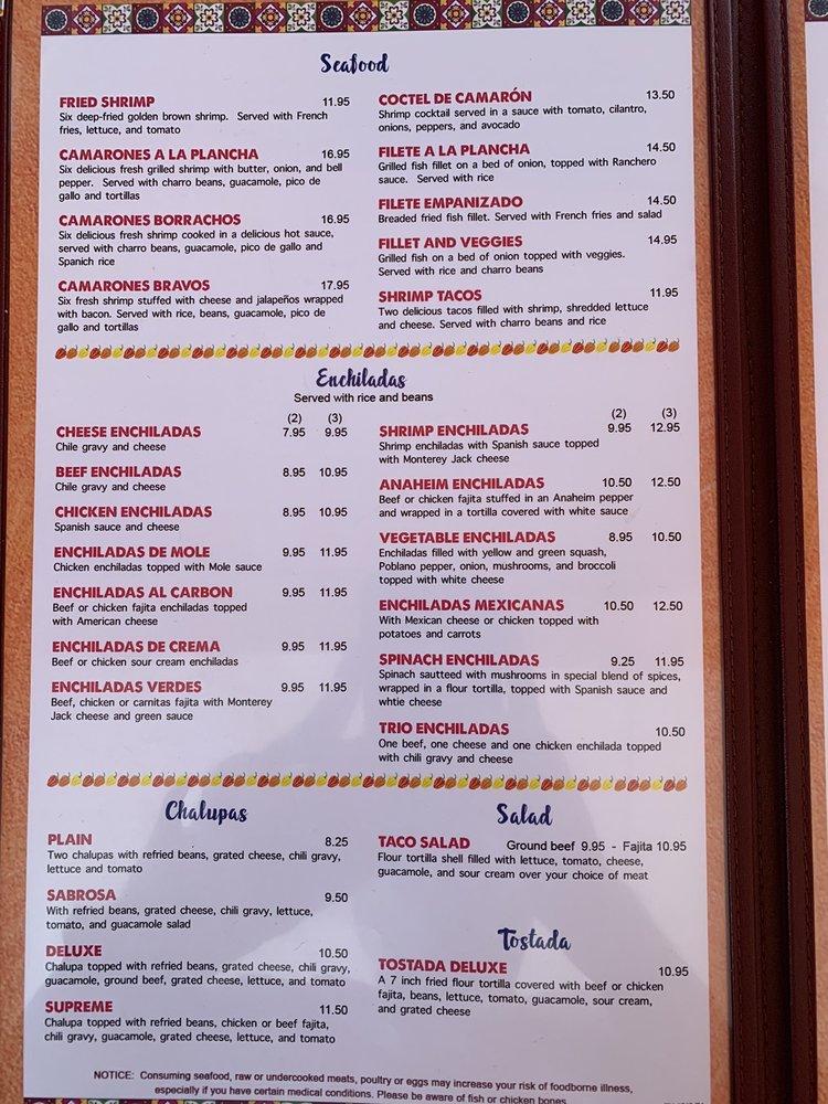 Menu at El Habanero restaurant, Katy